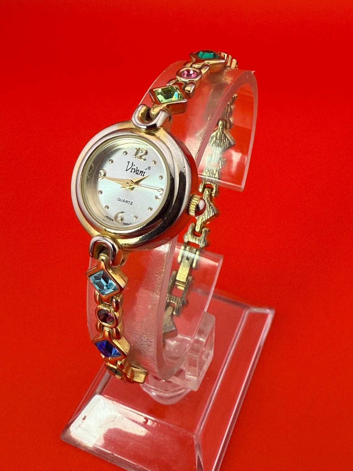 Vivani Women’s Quartz Watch – Multicolor Gem Bracelet, Gold Tone, New ...