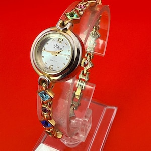 Vivani Women’s Quartz Watch – Multicolor Gem Bracelet, Gold Tone, New ...