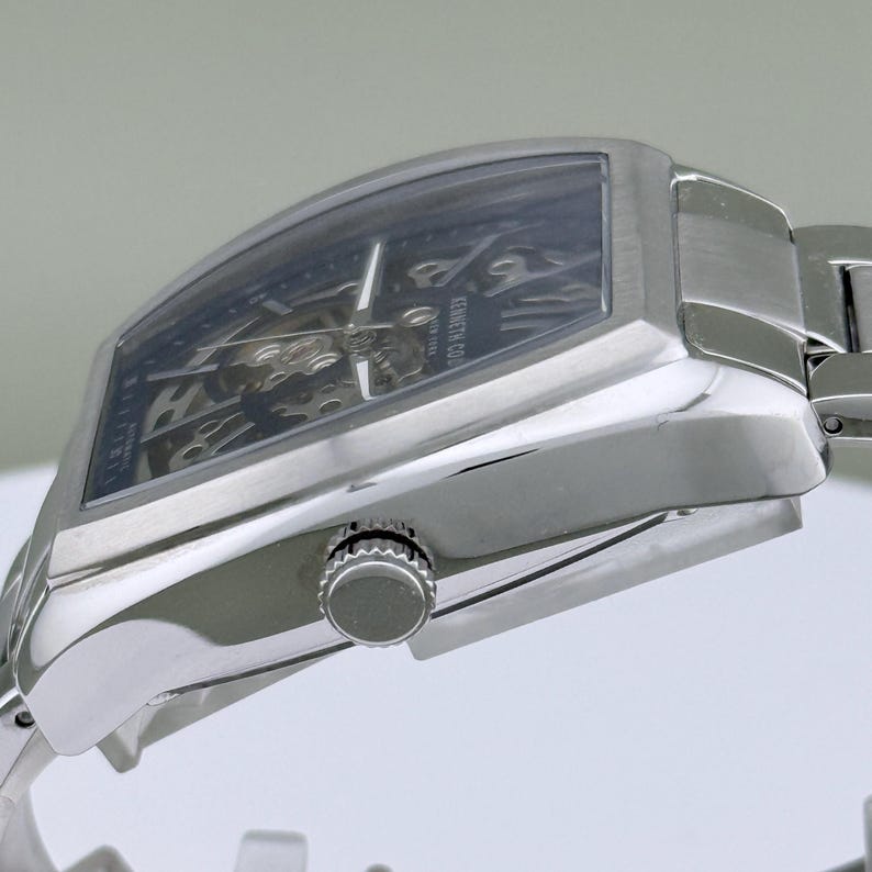 Kenneth Cole Automatic Skeleton Watch Stainless Steel Tonneau Case Open ...