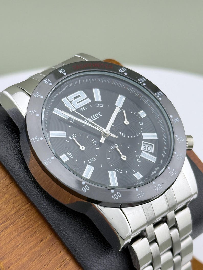 Stauer Chronograph Tachymeter Men’s Watch Quartz 42.8mm Black Dial - Etsy