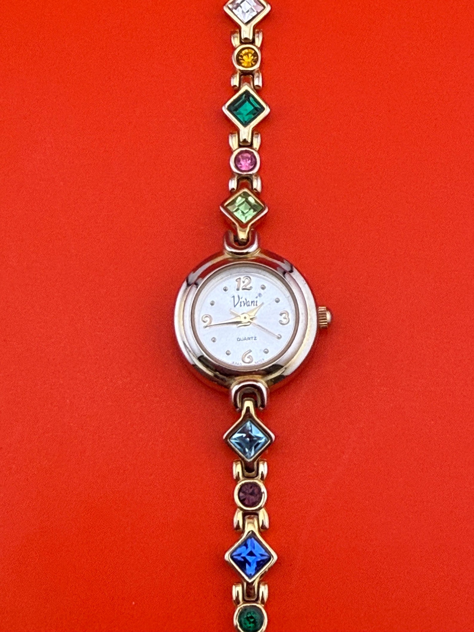 Vivani Women’s Quartz Watch – Multicolor Gem Bracelet, Gold Tone, New ...