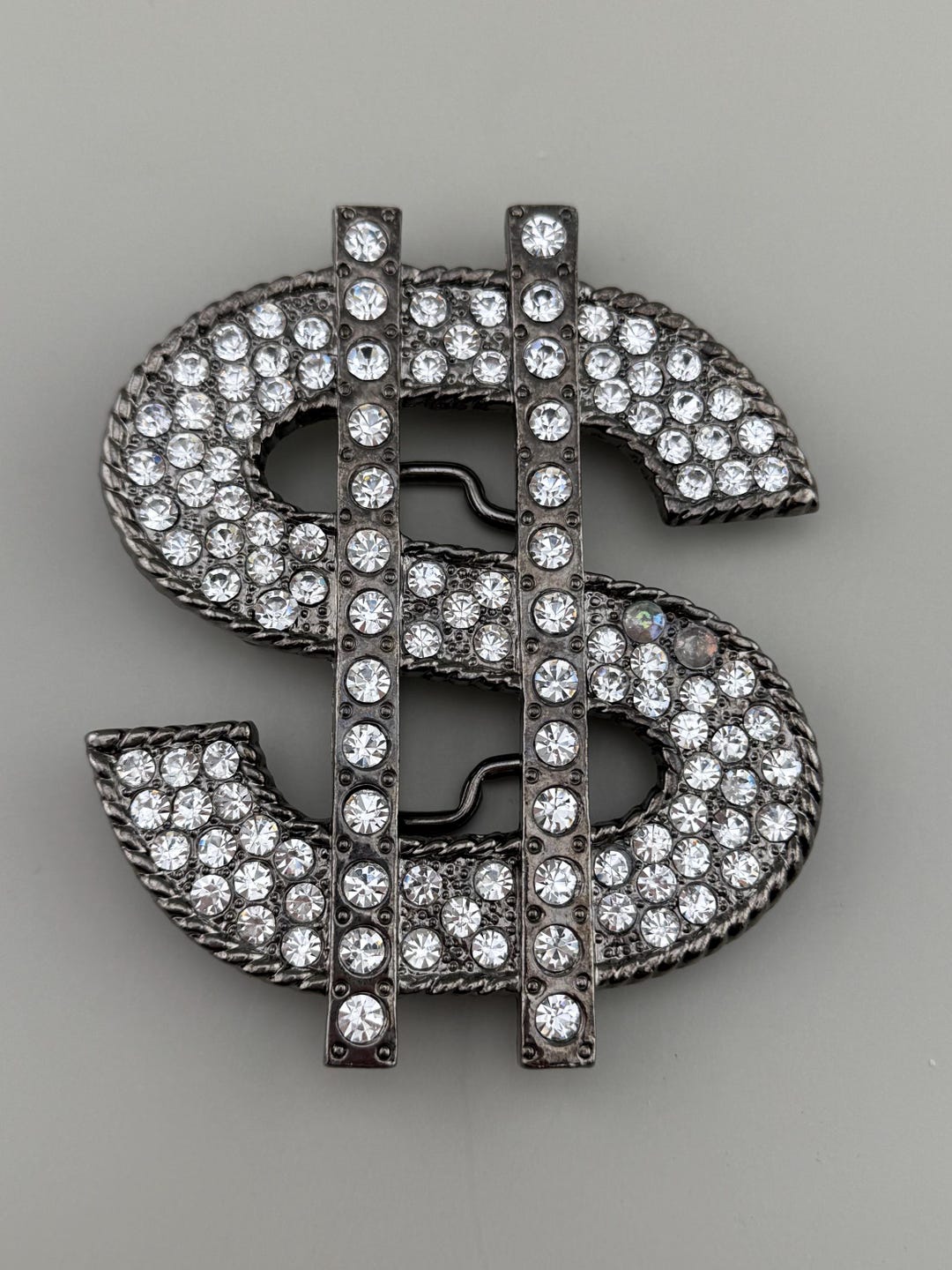 Vintage Dollar Sign Belt Buckle Rhinestone Bling Heavyweight Novelty 3. ...