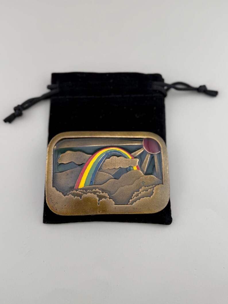 1970’s Hippie Belt Buckle Rainbow Sun Enamel Brass Folk Art - Etsy