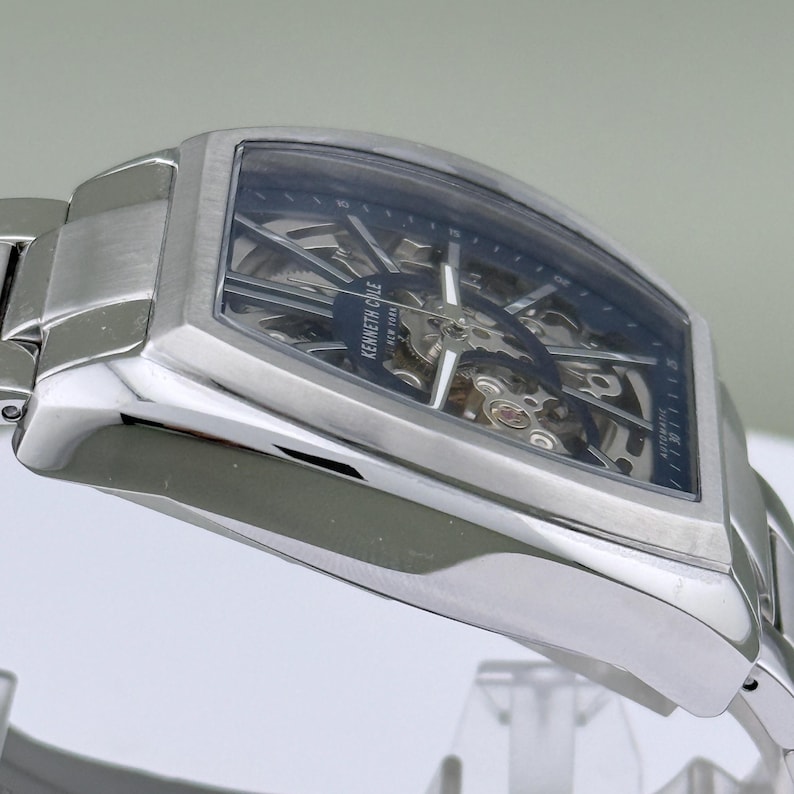Kenneth Cole Automatic Skeleton Watch Stainless Steel Tonneau Case Open ...