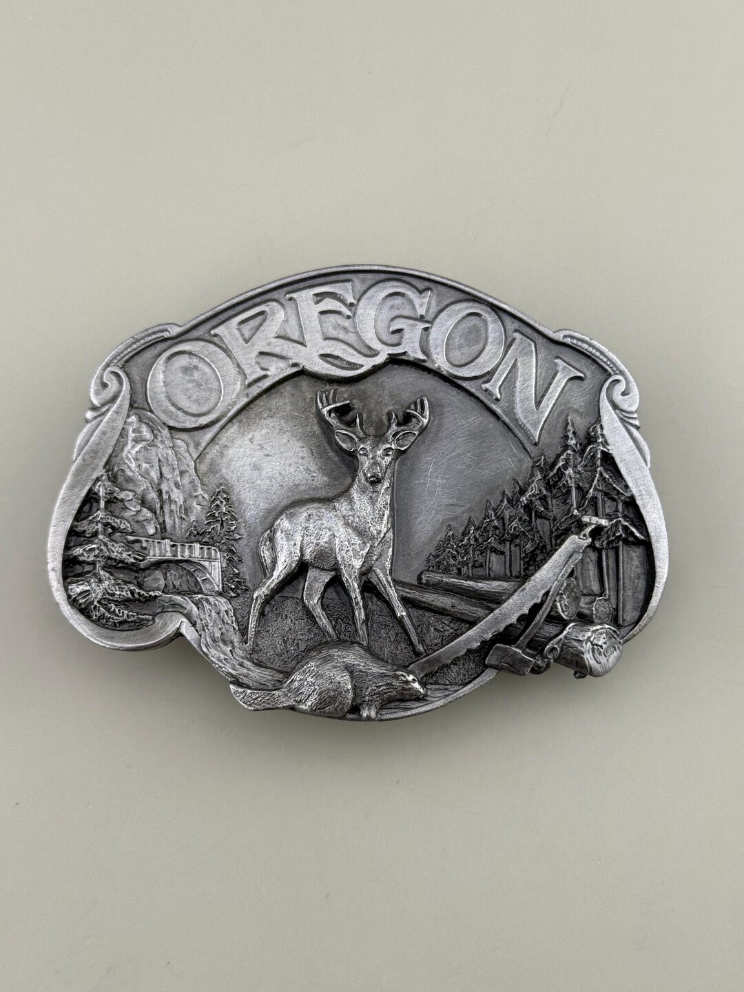1984 Oregon Belt Buckle Deer Beaver Wildlife Scenic Siskiyou Bergamot ...