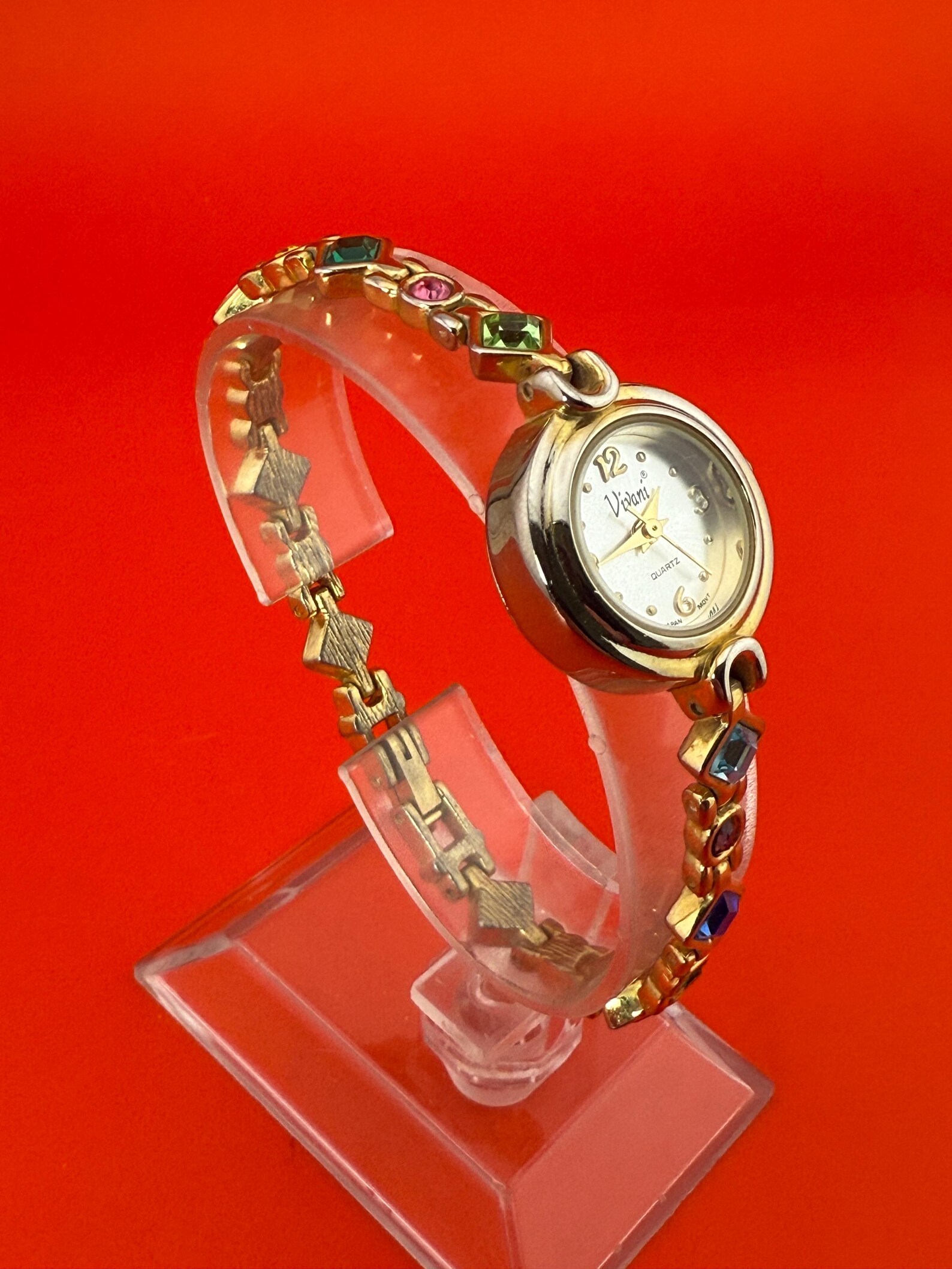 Vivani Women’s Quartz Watch – Multicolor Gem Bracelet, Gold Tone, New ...