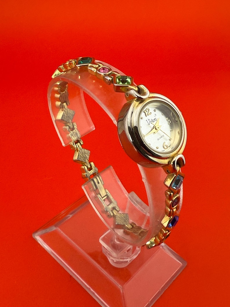 Vivani Women’s Quartz Watch – Multicolor Gem Bracelet, Gold Tone, New ...
