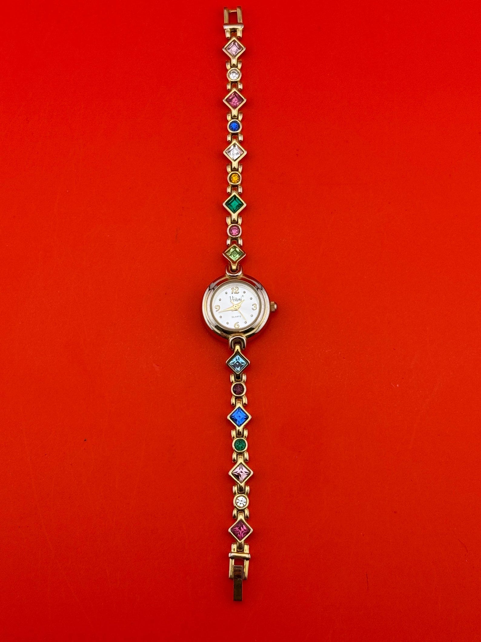 Vivani Women’s Quartz Watch – Multicolor Gem Bracelet, Gold Tone, New ...