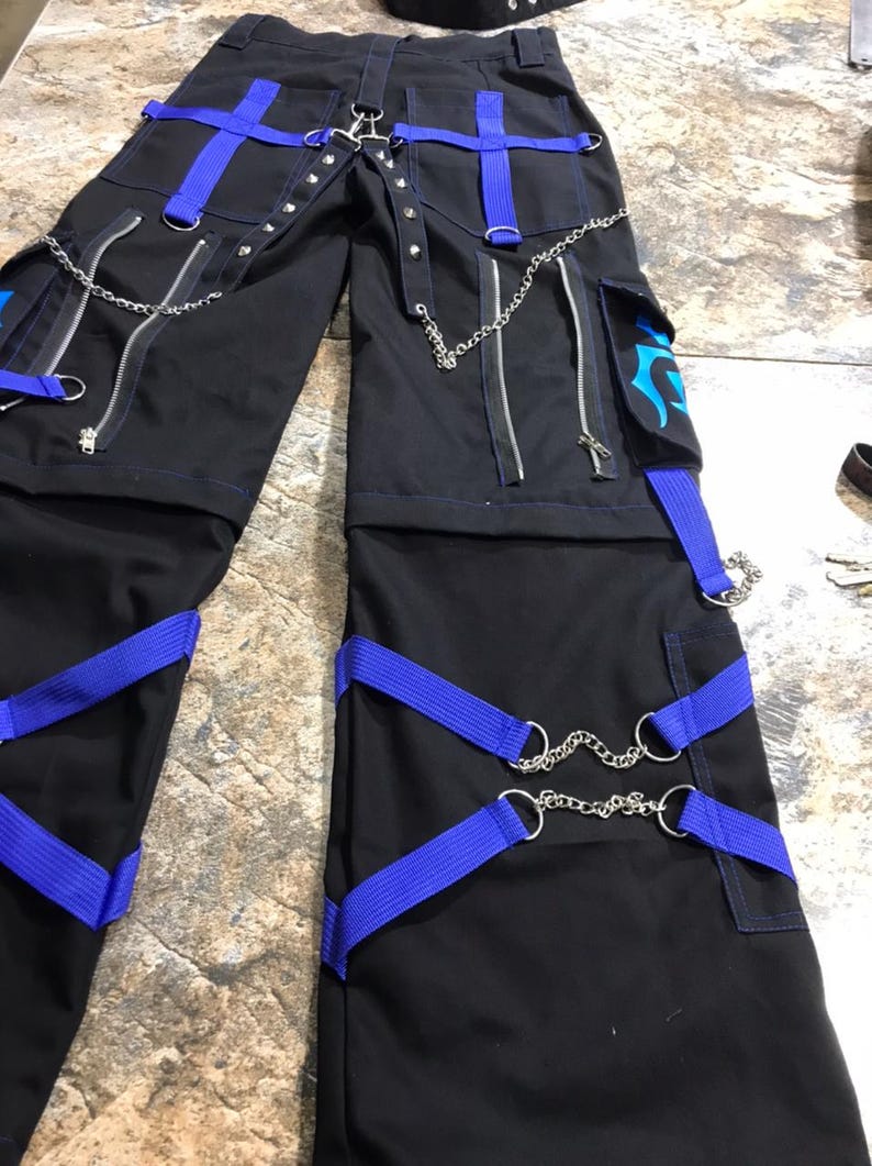 HANDMADE Gothic Black Cargo Pants ,wide Leg Loose Pants, With Chains ...