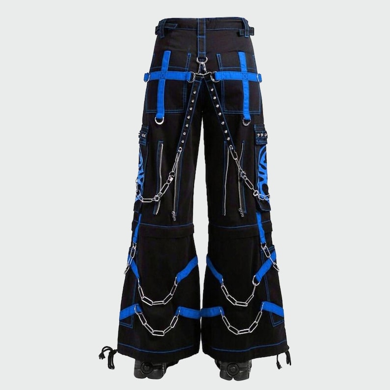 HANDMADE Gothic Black Cargo Pants ,wide Leg Loose Pants, With Chains ...