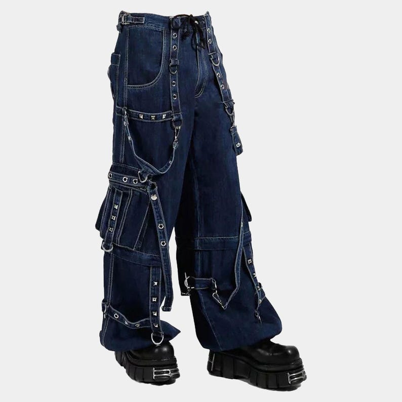 Denim Strap Pant Indigo Wide Legs With Straps Cargo Trousers Tripp Pant ...