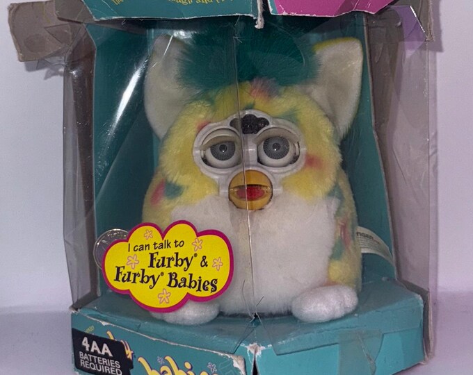 NOT TESTED Furby Babies Yellow Confetty 70-940 Blue Mane Gray Eyes ...