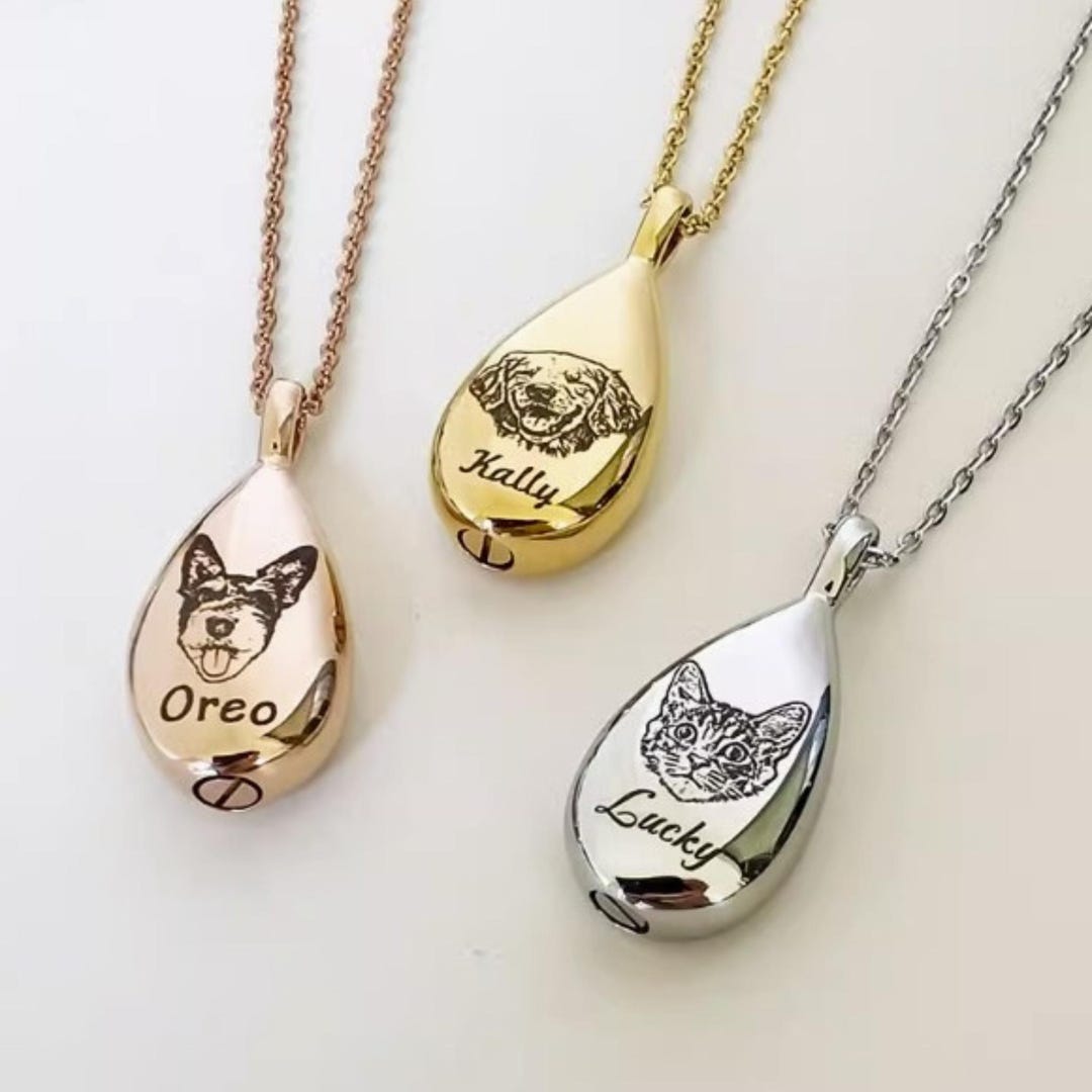 Custom Pet Portrait Necklace – Personalized Memorial Jewelry for Pets ...
