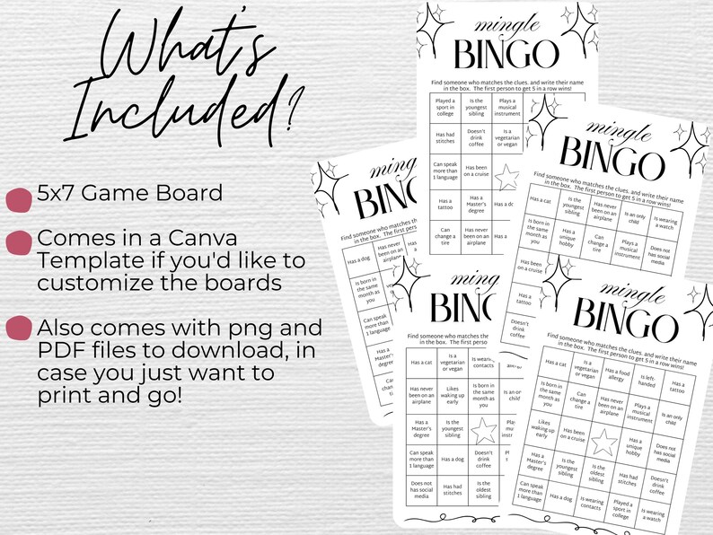 Mingle Bingo, Mix and Mingle Bingo, Find the Guest Bingo, Find Someone ...