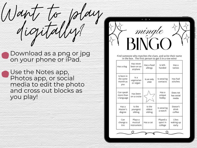 Mingle Bingo, Mix and Mingle Bingo, Find the Guest Bingo, Find Someone ...