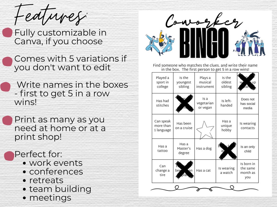 Coworker Bingo, Find Someone Who, Find the Guest Bingo, Mingle Bingo ...