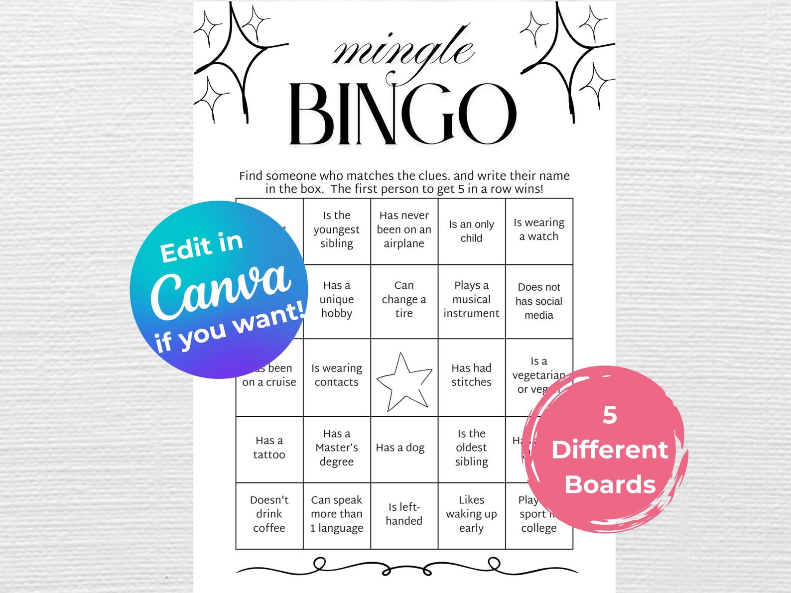 Mingle Bingo, Mix and Mingle Bingo, Find the Guest Bingo, Find Someone ...