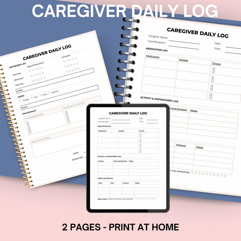 Caregiver Log, Medication Log, Doctor Visit Tracker, Caregiver ...