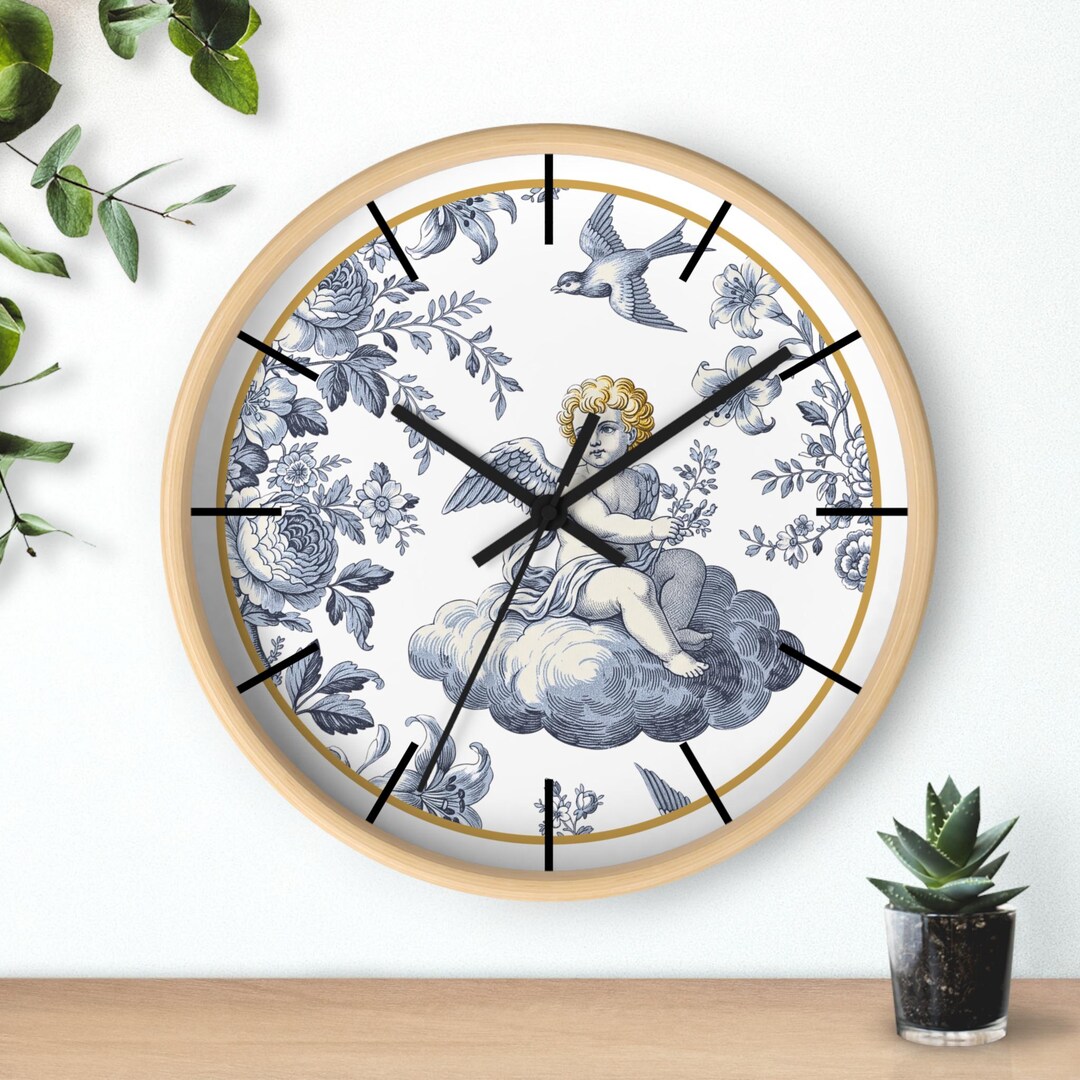 Toile Wall Clock 10", Blue Cherub Traditional French Home Decor - Etsy