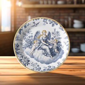 Toile De Jouy Plate, Blue Angels French Ceramic Home Decor 1pc - Etsy
