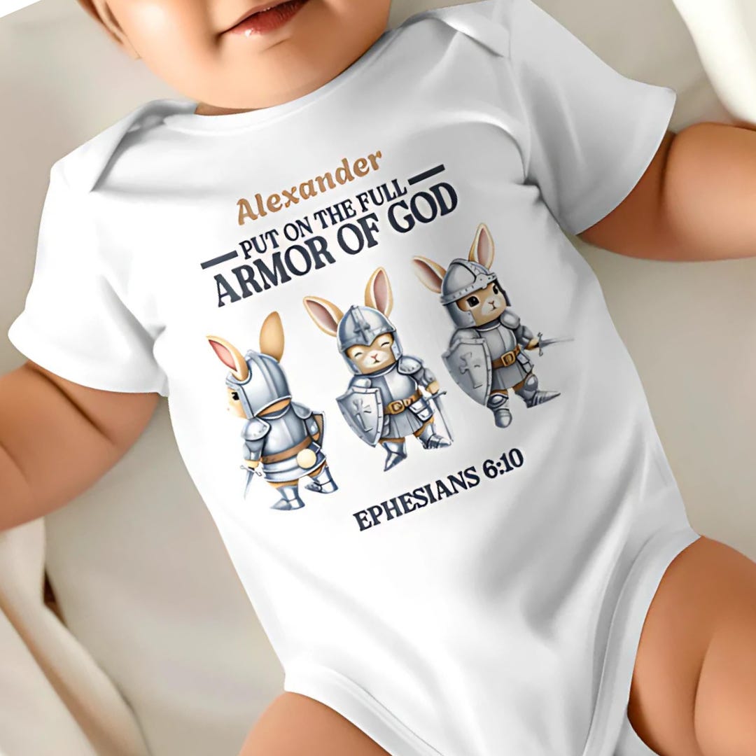 Catholic Baby Bodysuit, Armor of God Kids White Onesie, Ephesians 6 ...
