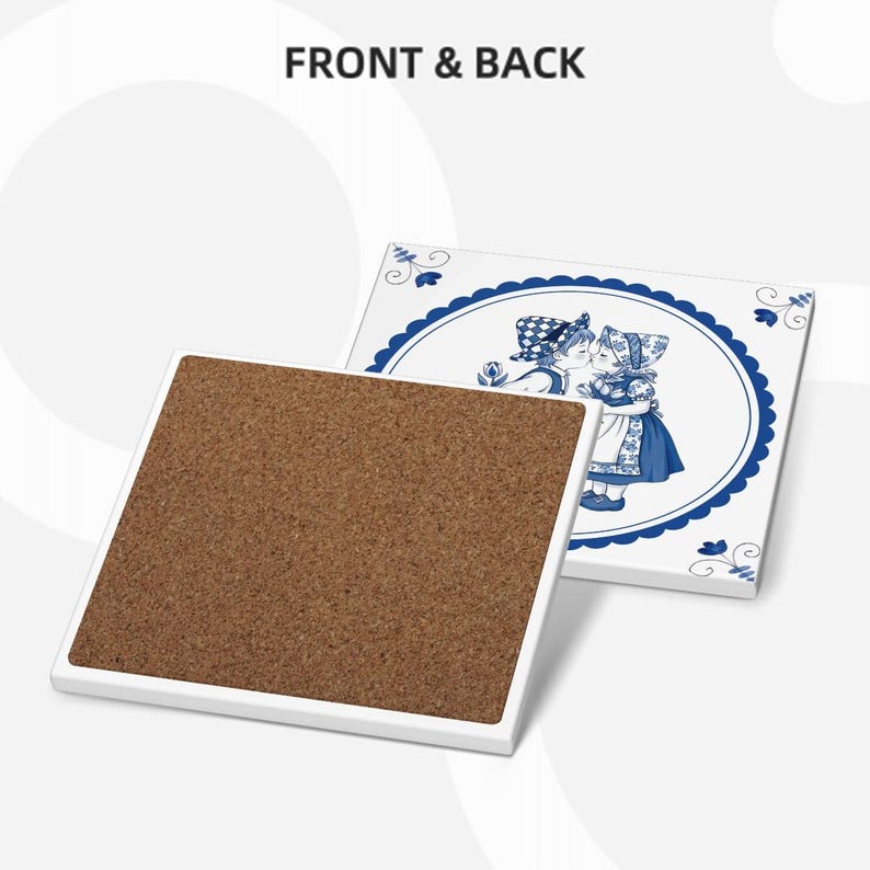 Delft Blue Dutch Coasters Set: Kissing Couple Ceramic Tiles With Holder ...