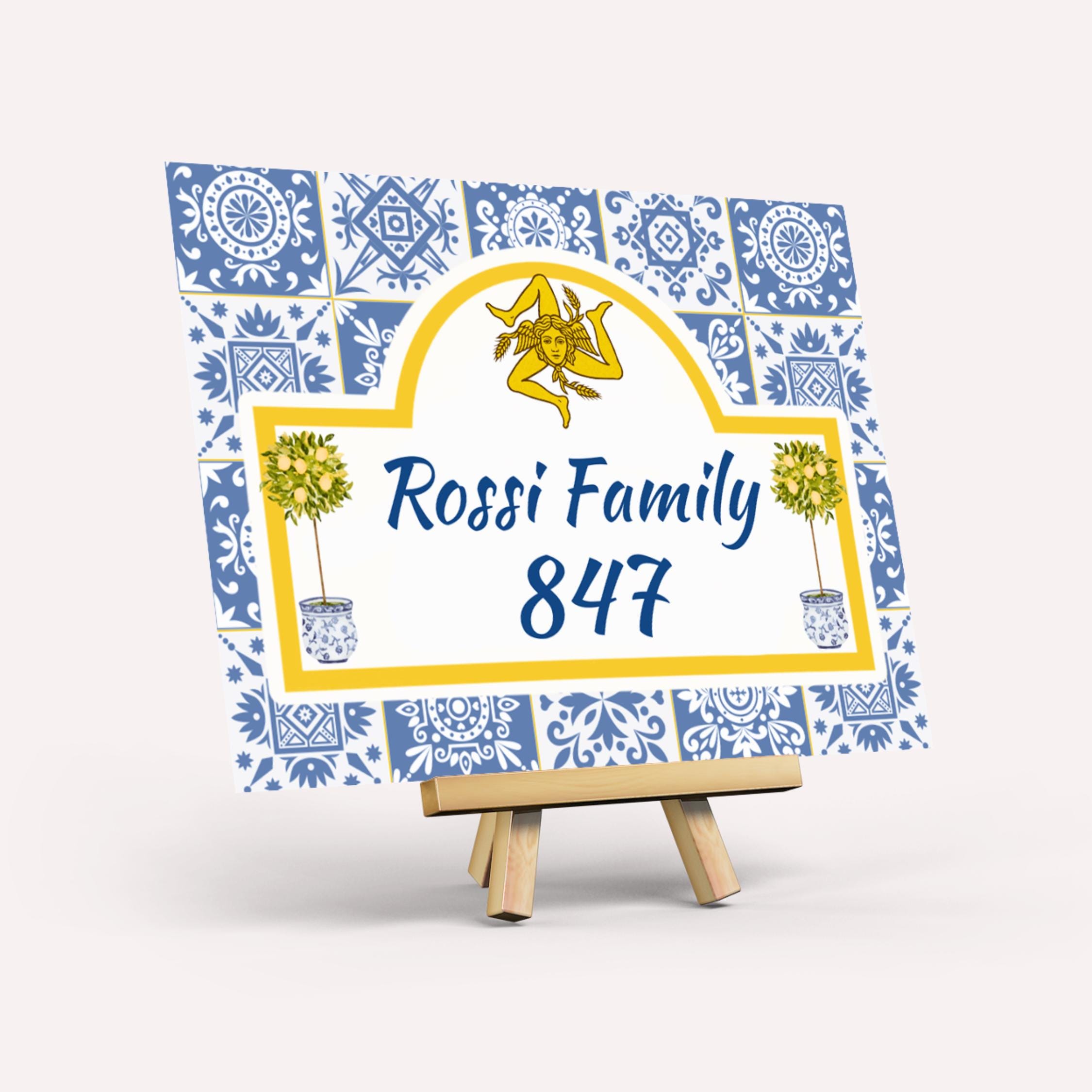 Custom Sicilian House Sign, Ceramic Sicily Trinacria & Majolica Tile ...