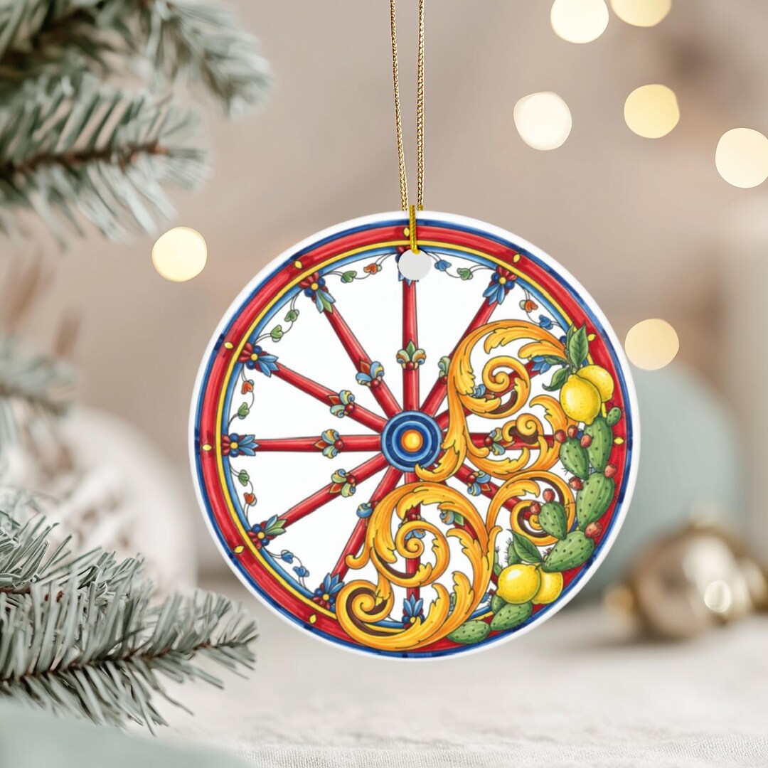 Sicilian Wagon Wheel Ornament, Carretto Siciliano Ceramic Hanging - Etsy