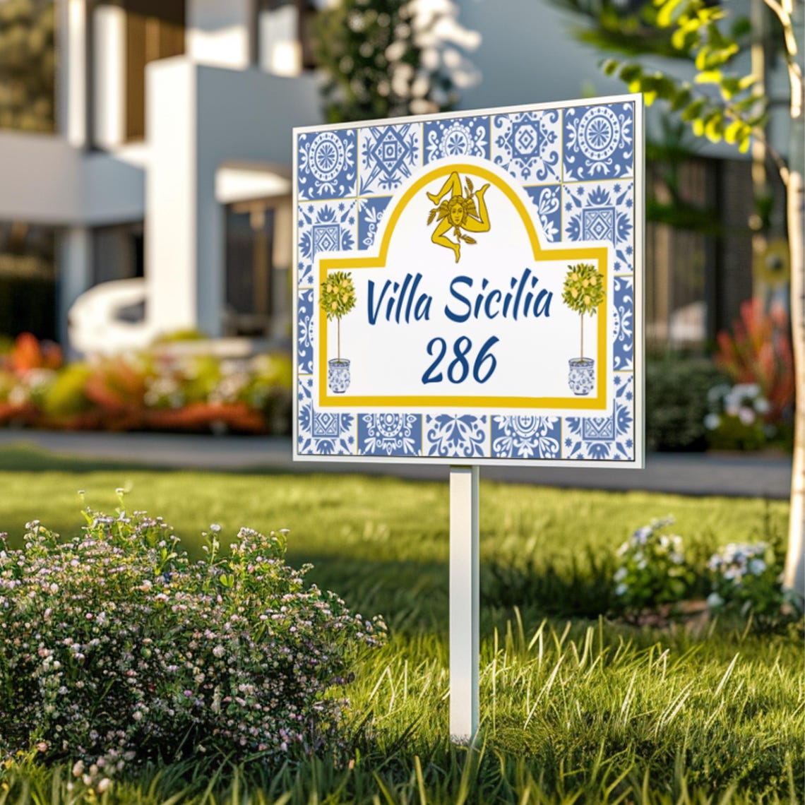 Custom Sicilian House Sign, Ceramic Sicily Trinacria & Majolica Tile ...