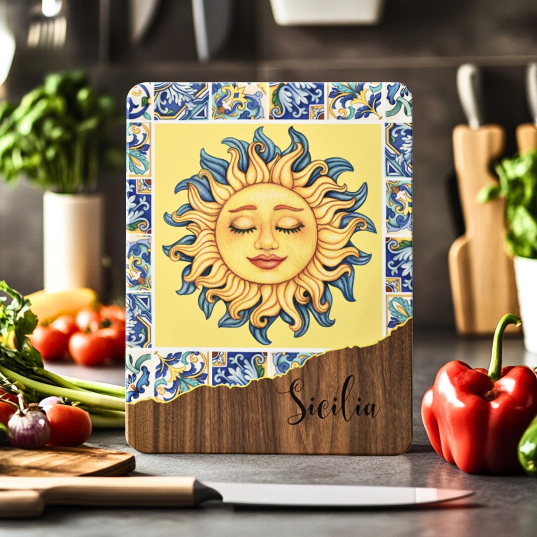 Sicilian Sun Majolica Cutting Board, Tagliere Decorativo, Mediterranean ...