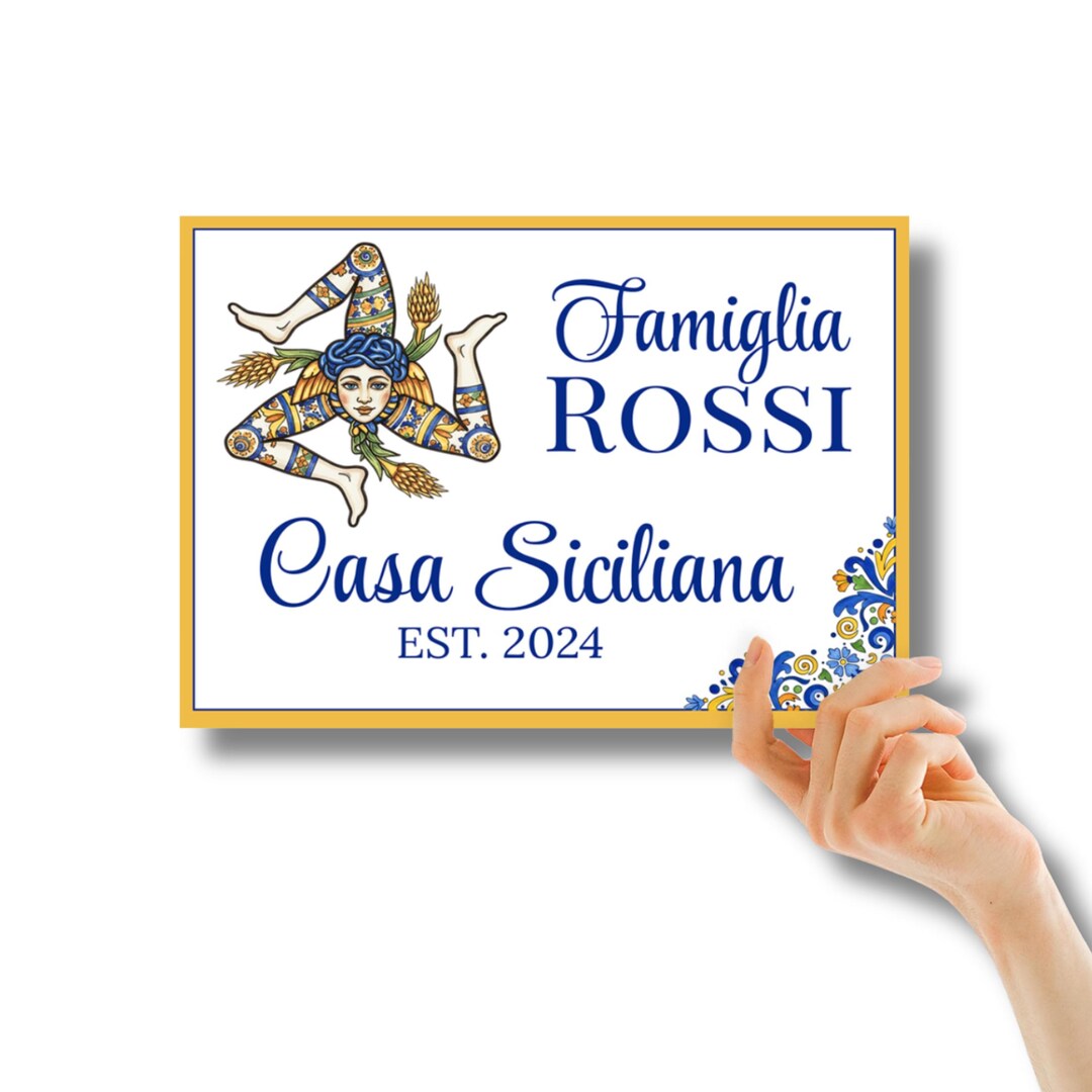 Sicilian Trinacria House Sign, Any Text Custom Ceramic Address Plaque ...