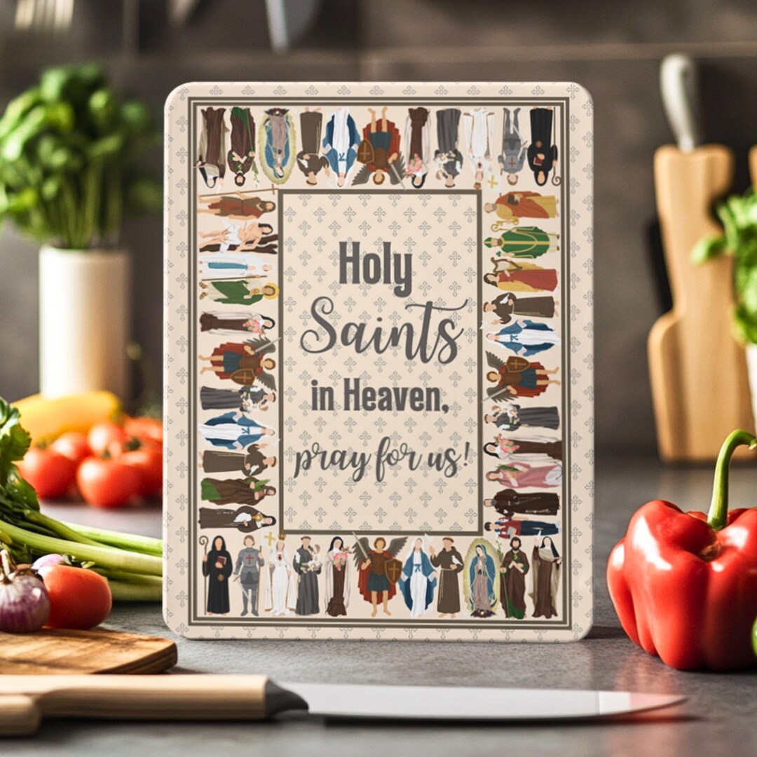All Saints Serving Tray, Catholic 23 Saints Pray for Us Glass Plate ...
