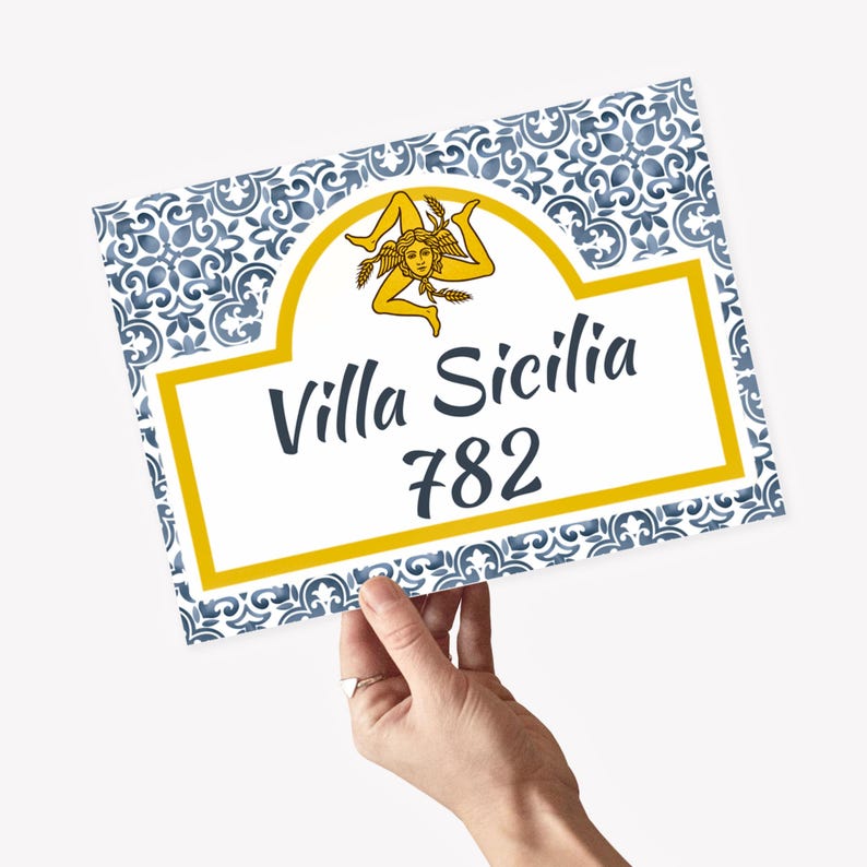 Custom Sicilian House Sign, Ceramic Sicily Trinacria & Majolica Tile ...