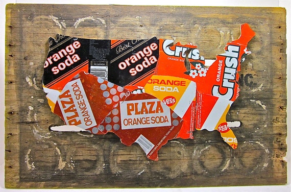 United States Map Upcycled Vintage Orange Soda Can Collage | Etsy