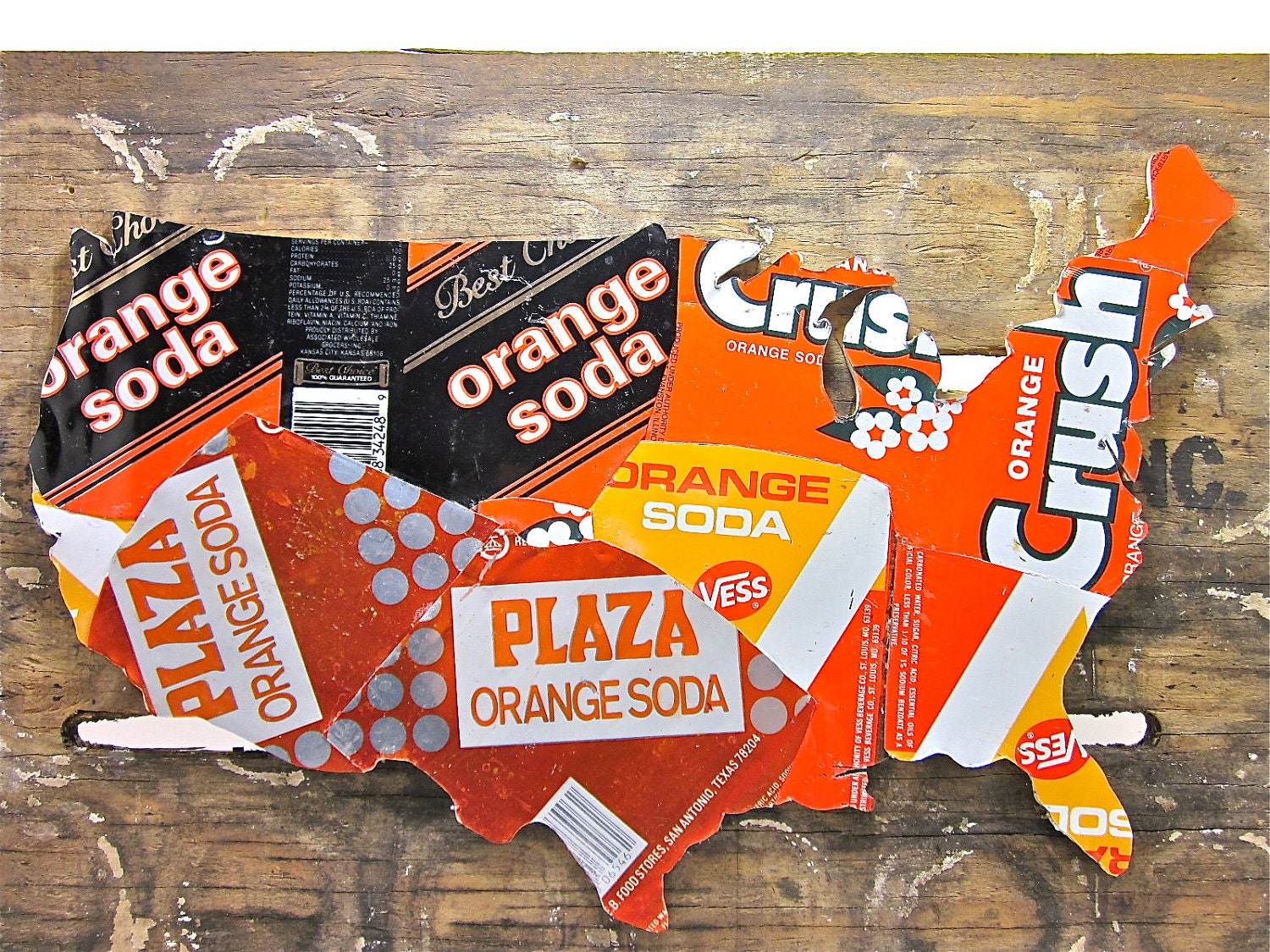 United States Map - Upcycled Vintage Orange Soda Can Collage - Etsy