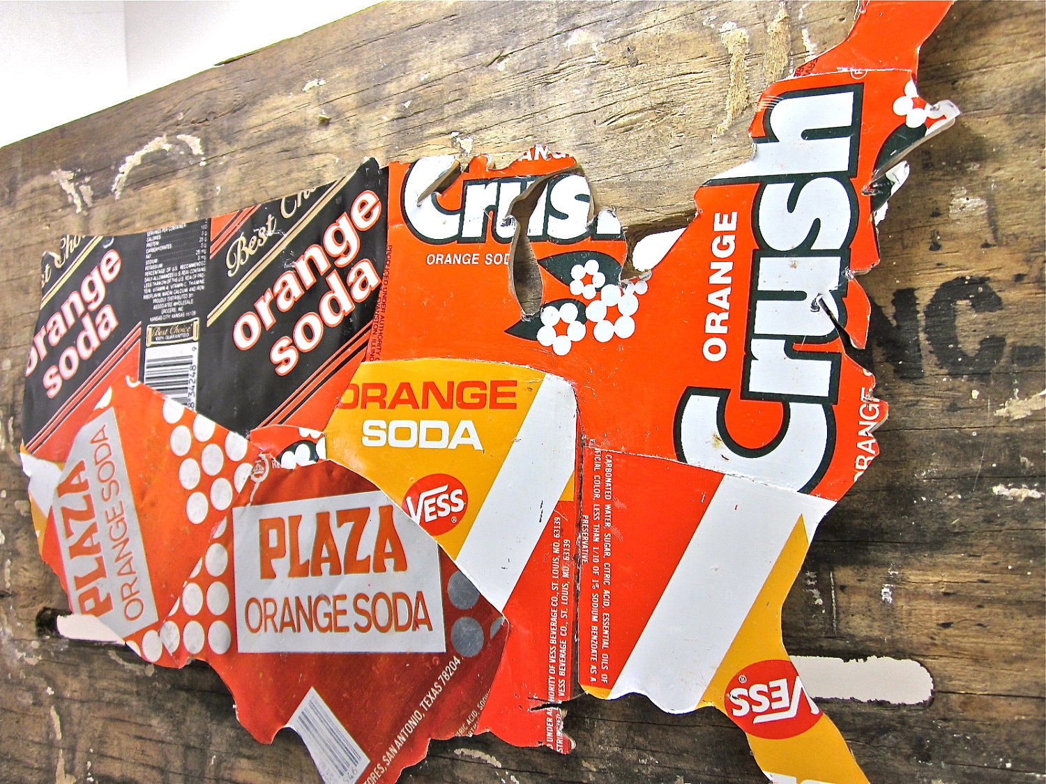 United States Map - Upcycled Vintage Orange Soda Can Collage - Etsy