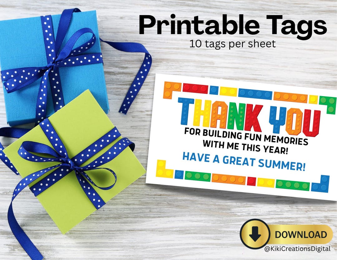 Building Block Thank You Tags: Teacher Student Gift (digital Download ...