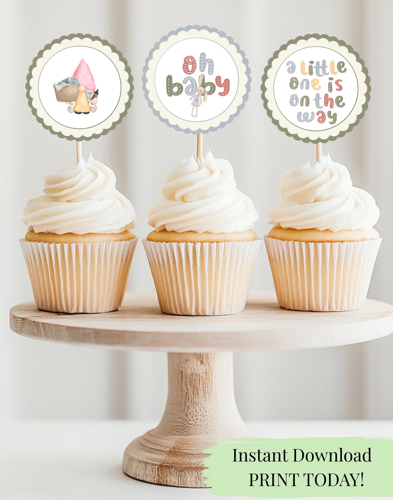 Printable Gnome Baby Shower Cupcake Toppers | 2" Circle Decorations ...