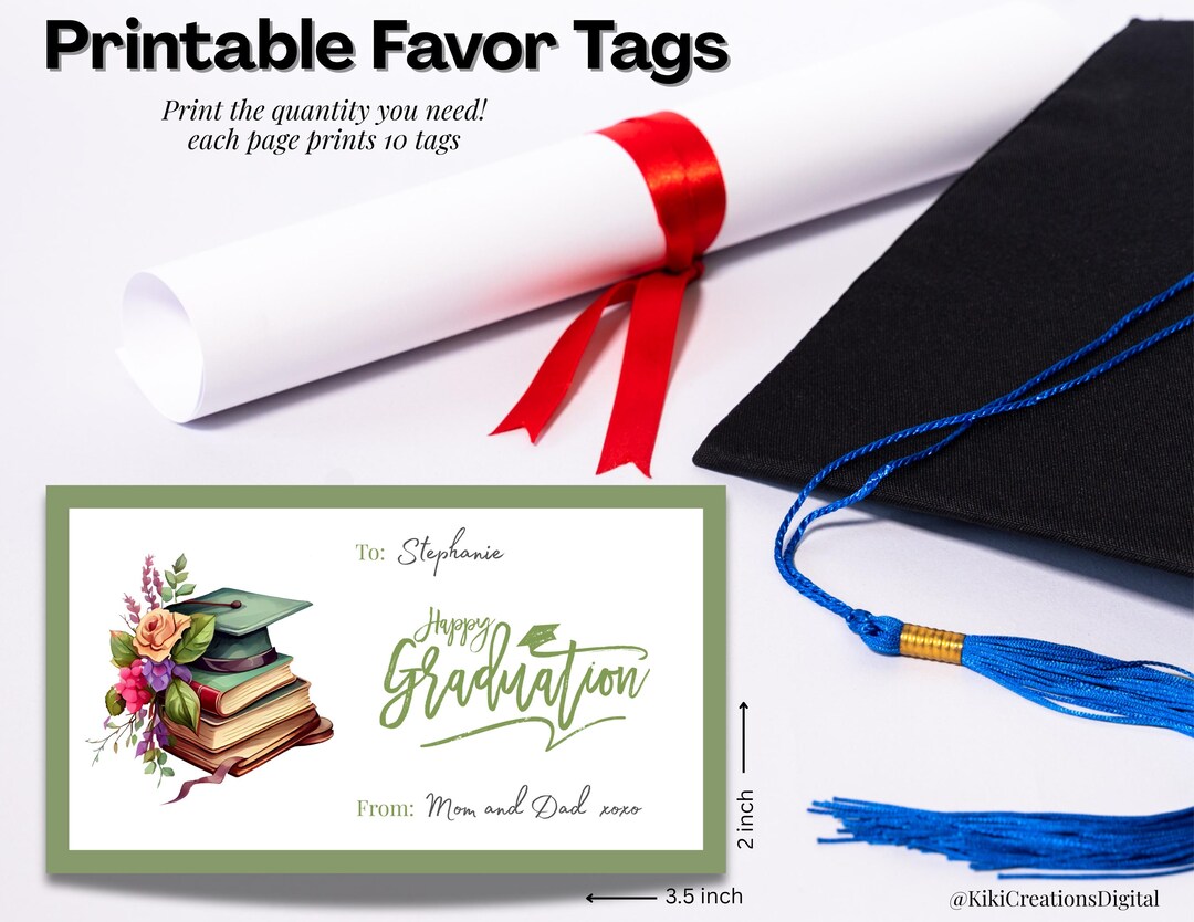Floral Graduation Gift Tags, Printable Favor Tags (PDF Download) - Etsy