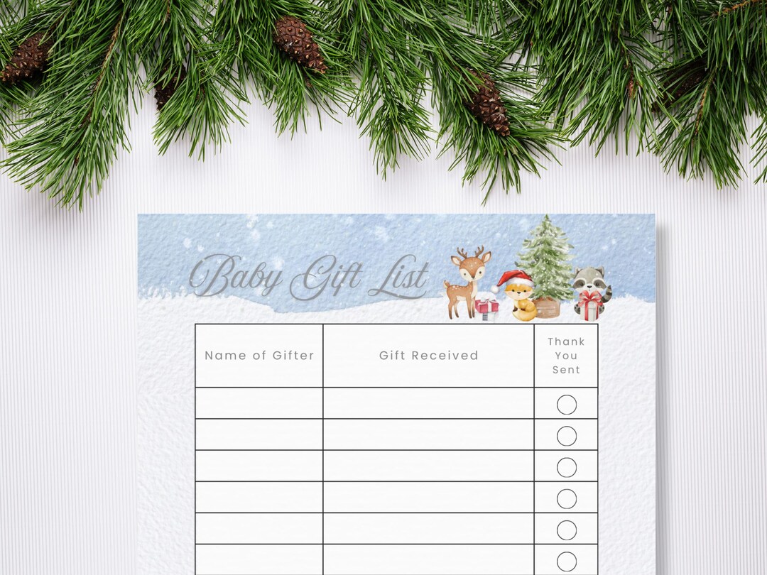 Woodland Baby Gift List Printable | Christmas Winter Baby Shower ...
