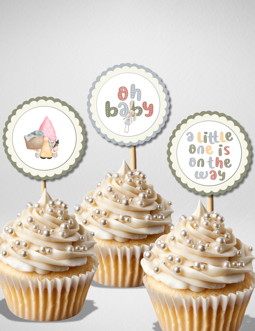 Gnome Baby Shower Cupcake Toppers | 2" Circle Decorations | Printable ...