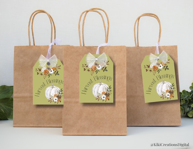 Harvest Blessings Gift Tags, Printable Pumpkin Floral Favor Tags (PDF ...