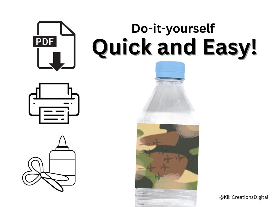 Camo Army Water Bottle Labels, Military Baby Shower (PDF) - Etsy