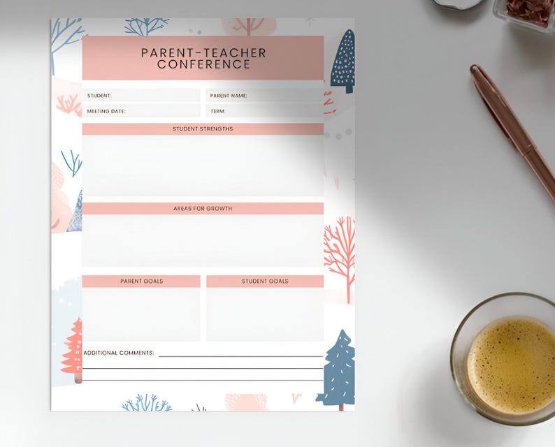 Parent Teacher Conference Notes | Blush & Blue Trees (letter Size PDF ...