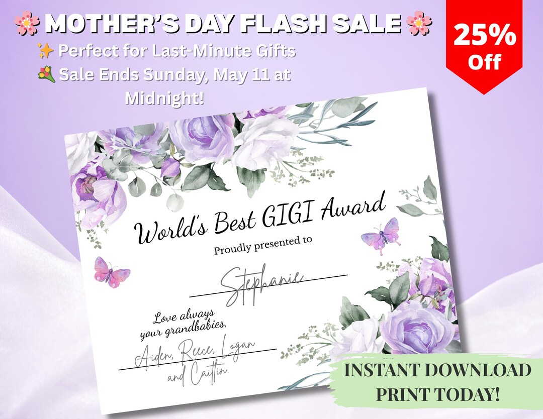 Printable World's Best Grandma Award Certificate | Purple Floral ...