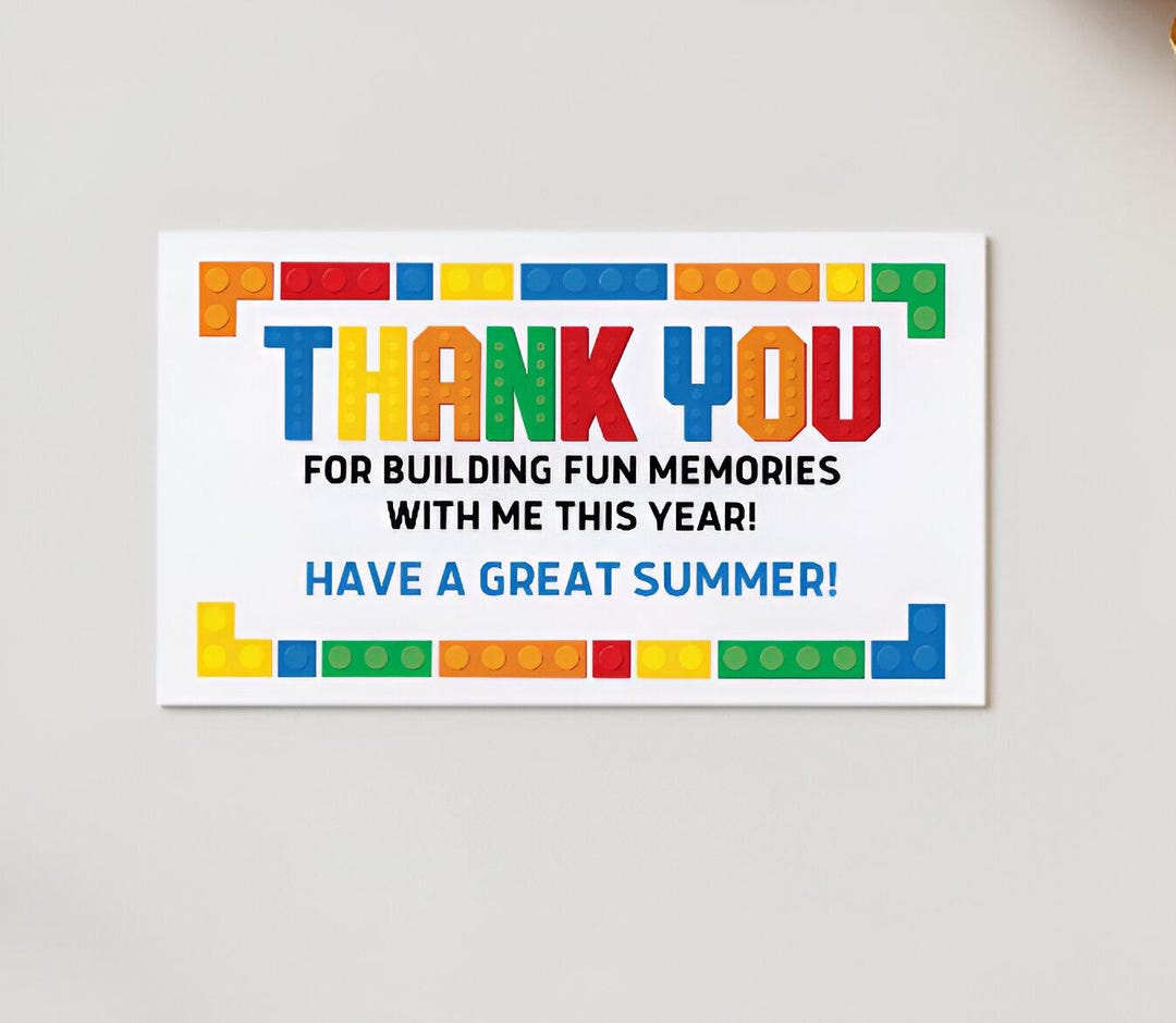 Editable Building Block Thank You Tags: Teacher Student Gift (digital ...