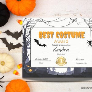 Best Costume Award Certificate Printable Halloween Classroom Costume ...