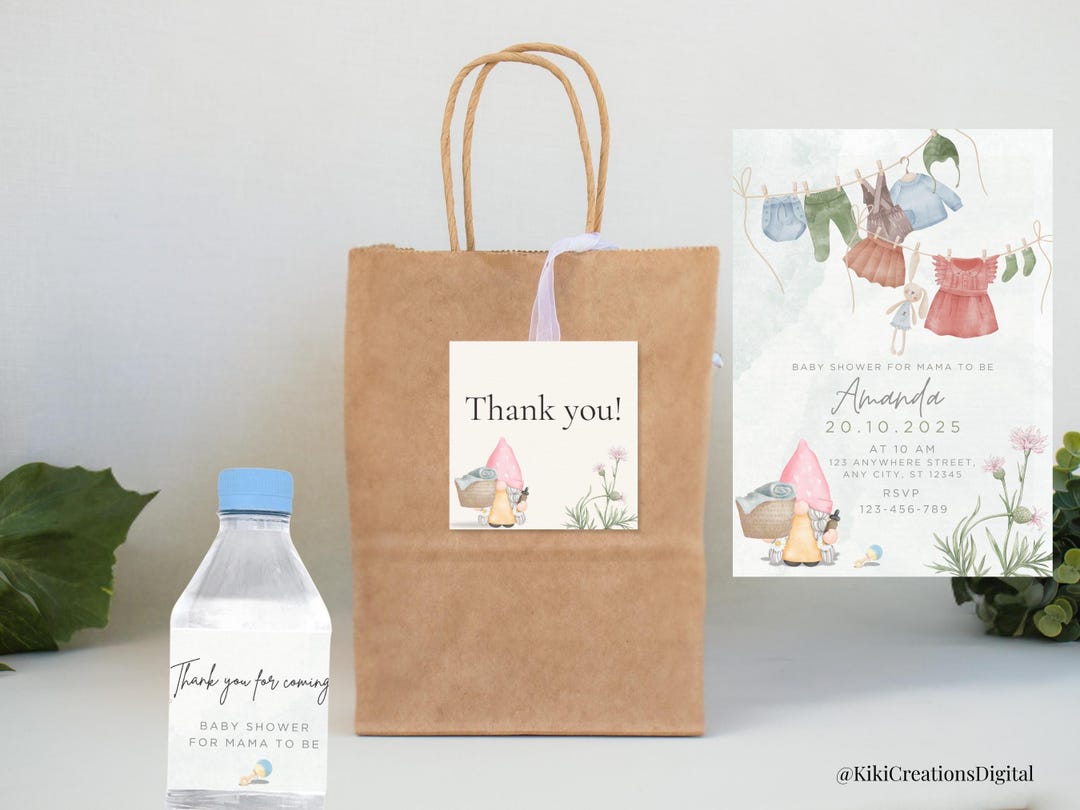 Gnome Baby Shower Printable Bundle | Woodland Neutral Invitation, Tags ...