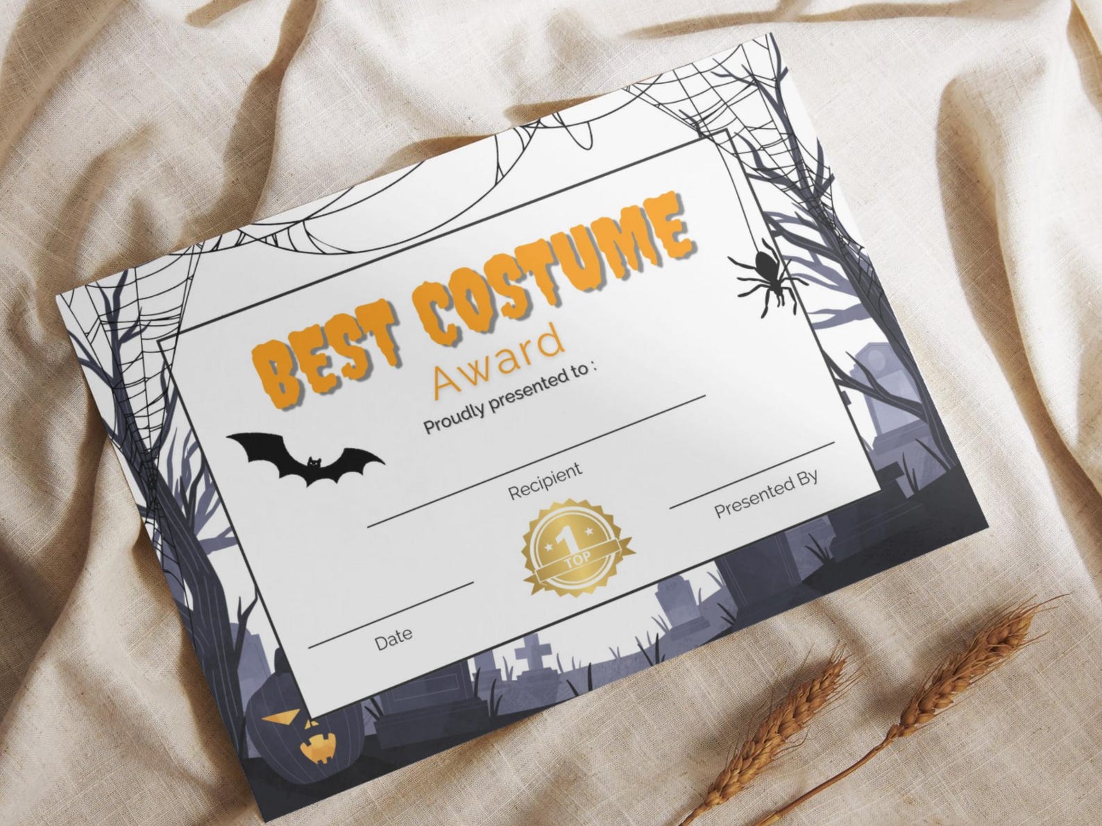 Best Costume Award Certificate Printable Halloween Classroom Costume ...