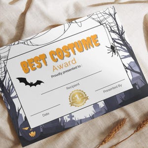Best Costume Award Certificate Printable Halloween Classroom Costume ...